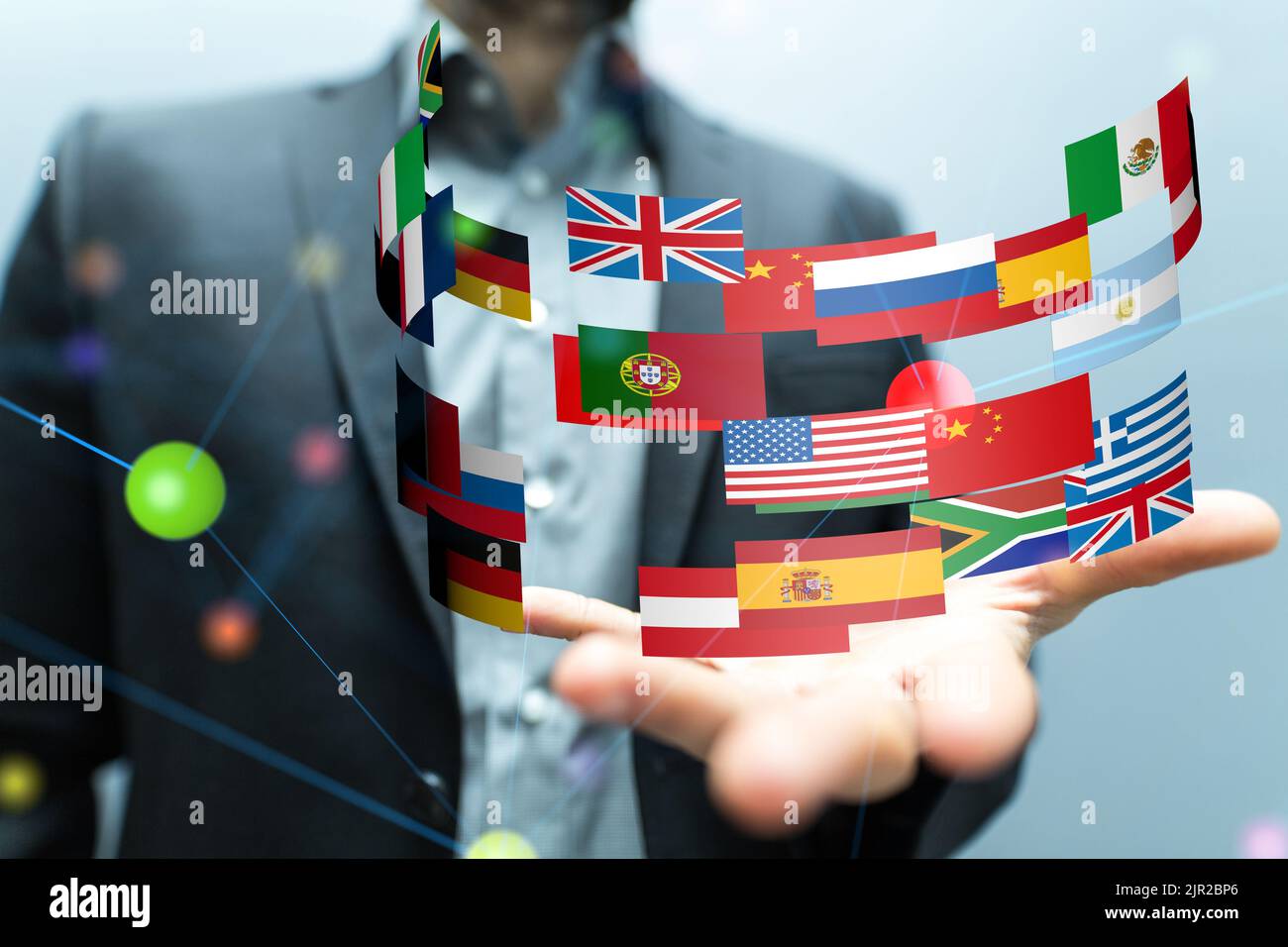 A 3d rendering of floating flags on a palm of a hand Stock Photo - Alamy