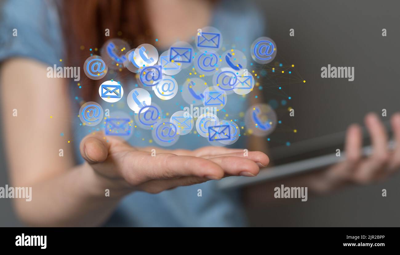 A 3d rendering of floating social icons on a palm of a hand Stock Photo ...