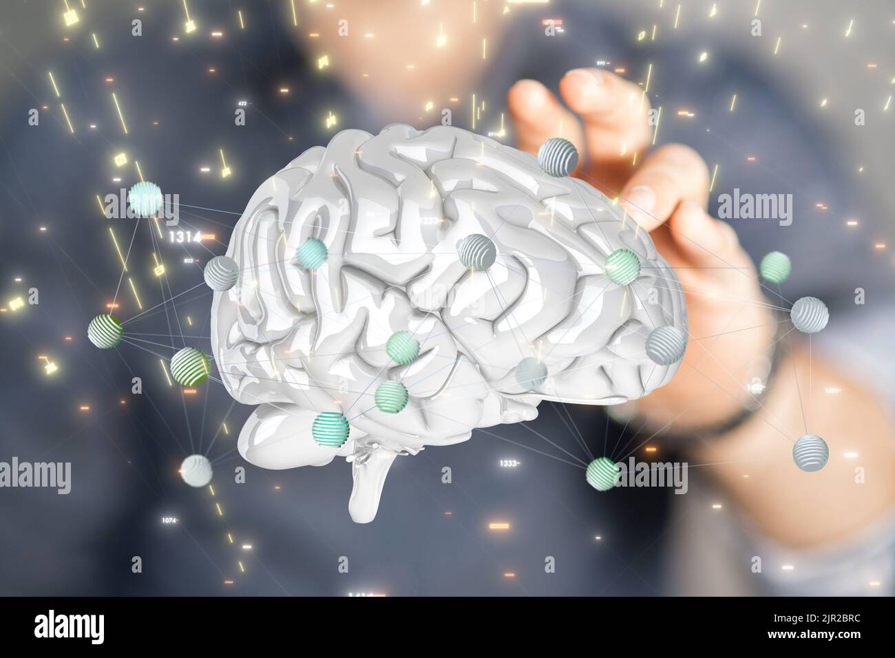 A finger touching a 3d rendering of a brain Stock Photo - Alamy
