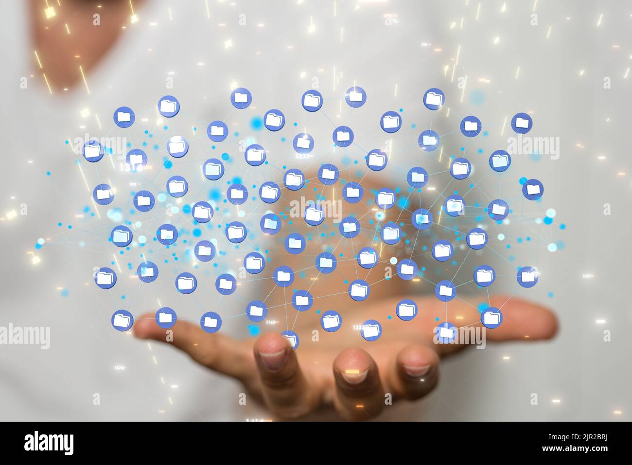 A 3d rendering of floating file icons on a palm of a hand Stock Photo ...