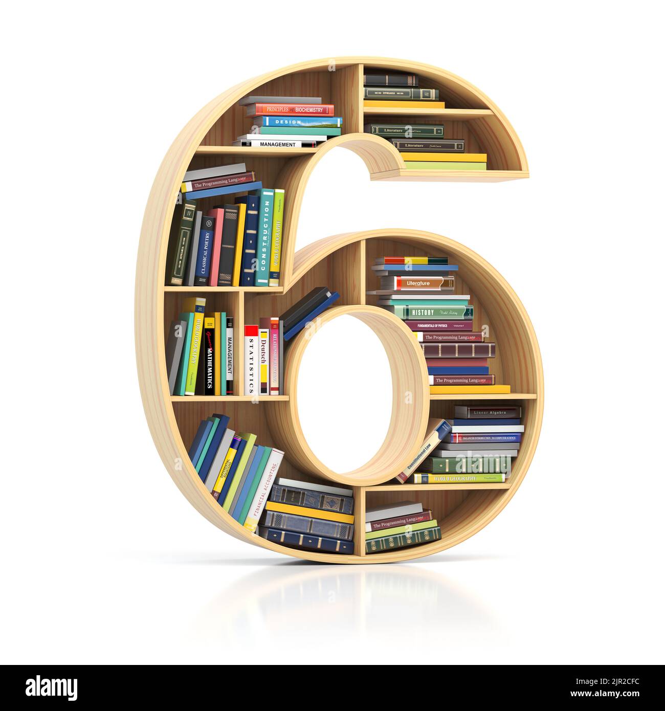 Number 6 six in form of bookshelf with book and texbooks. Educational ...