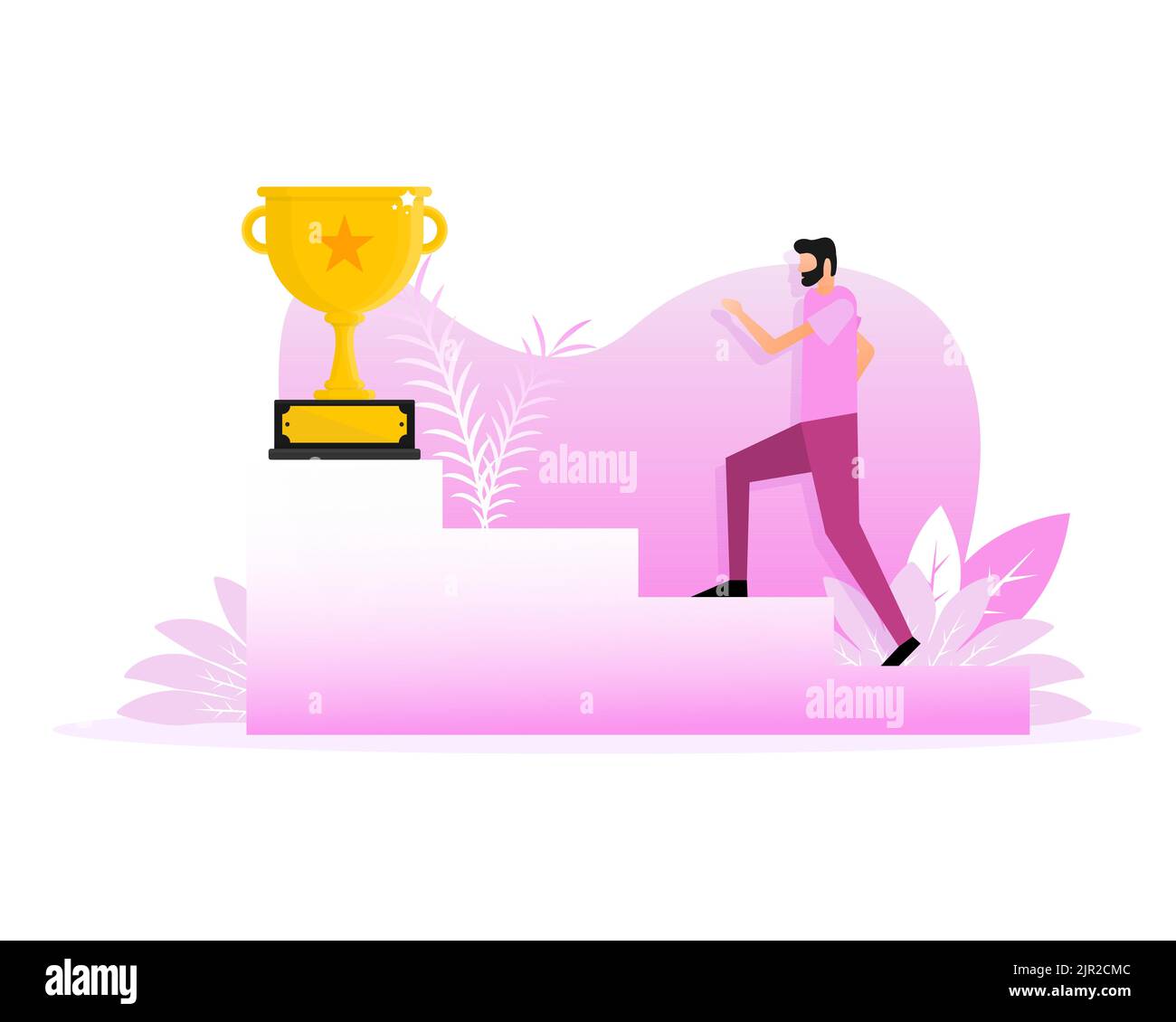 Success award people in flat style on gold background. Champion trophy ...