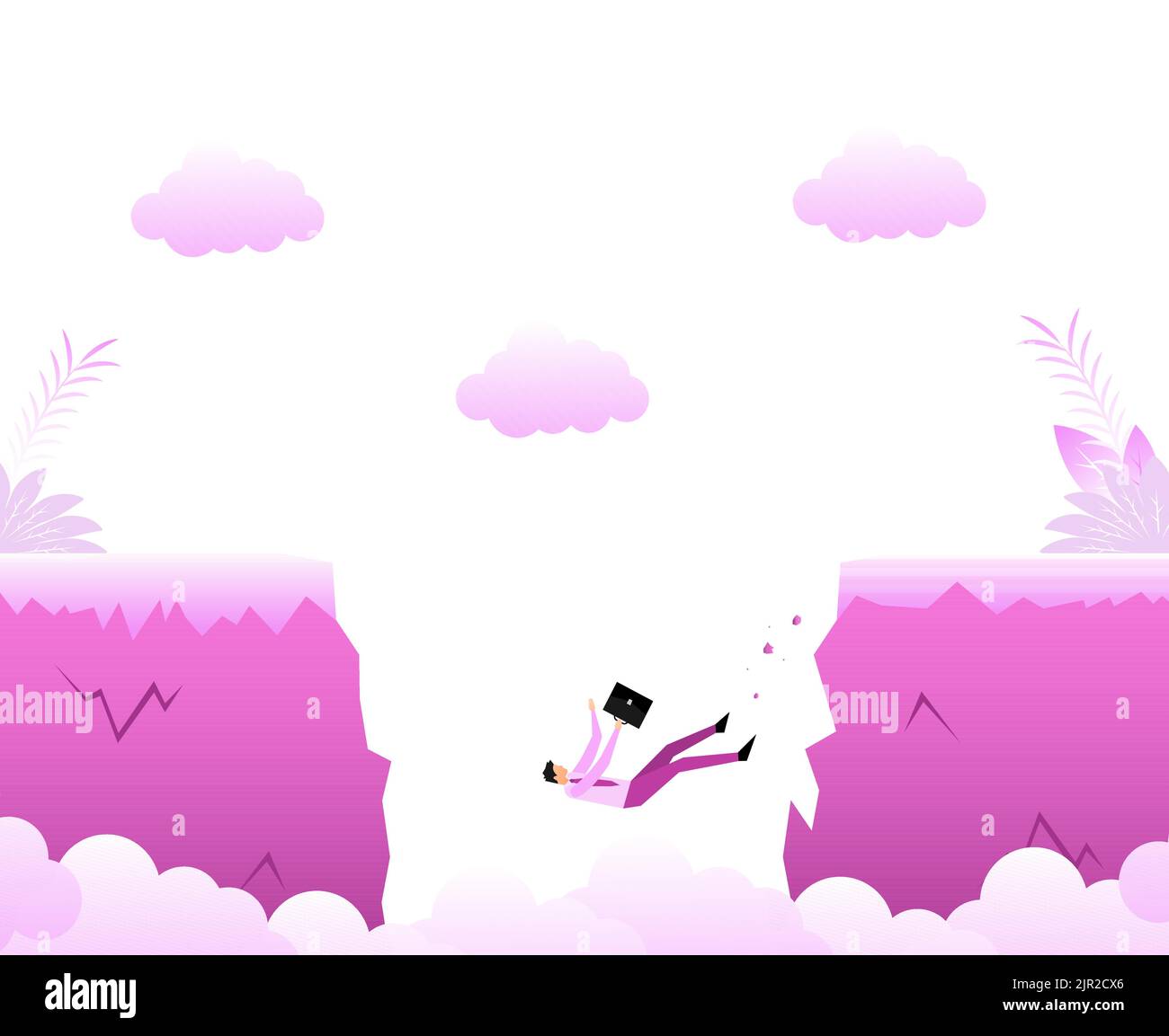 Cartoon icon with people chasm. Man falling down. Team concept Stock ...