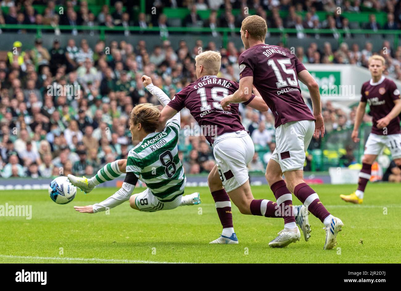 Glasgow, Scotland, 21st August 2022. Kyogo Furuhashi of Celtic and Alex ...