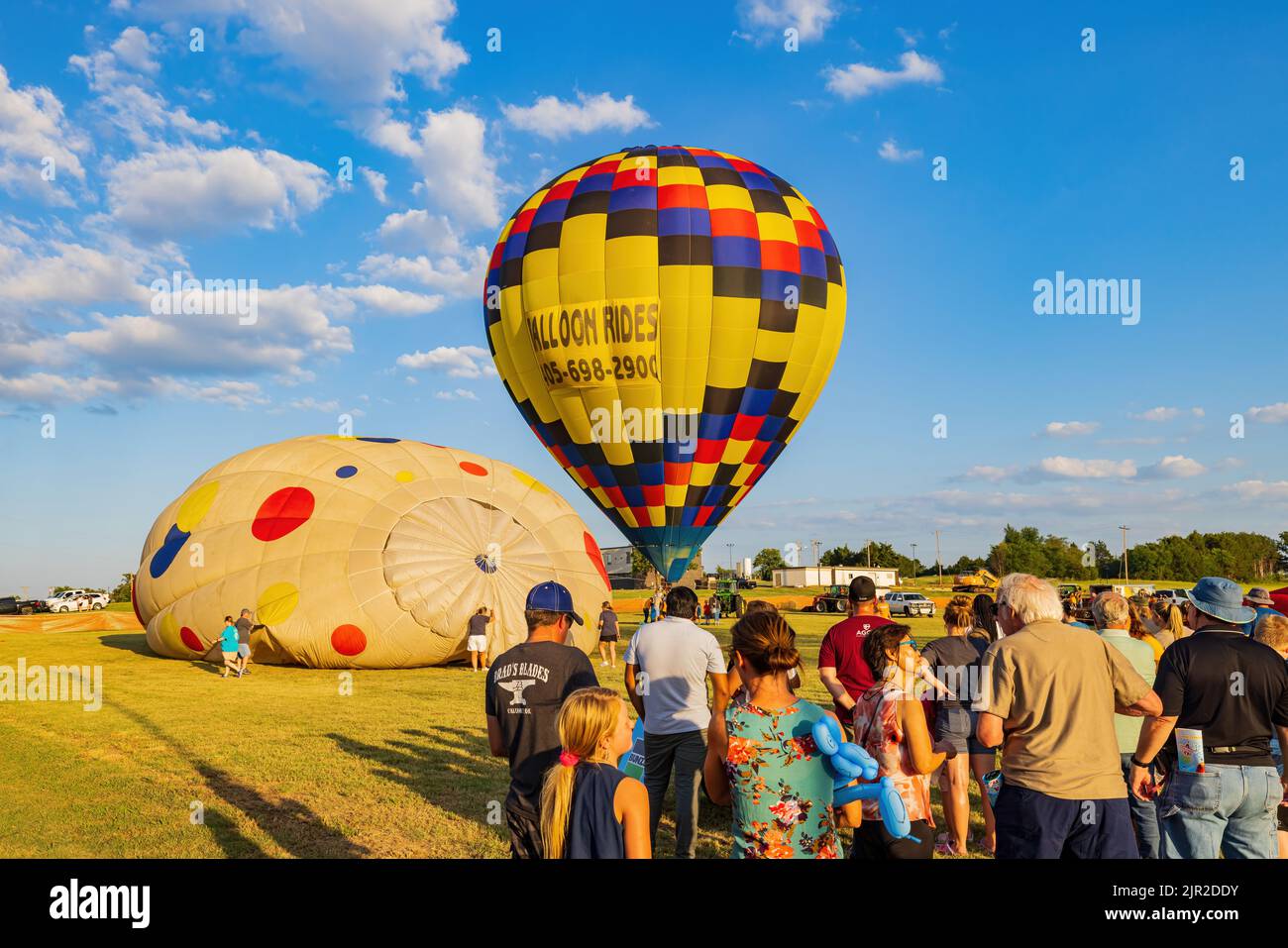 Oklahoma, AUG 12 2022 - People waiting for the tethered ride in the ...