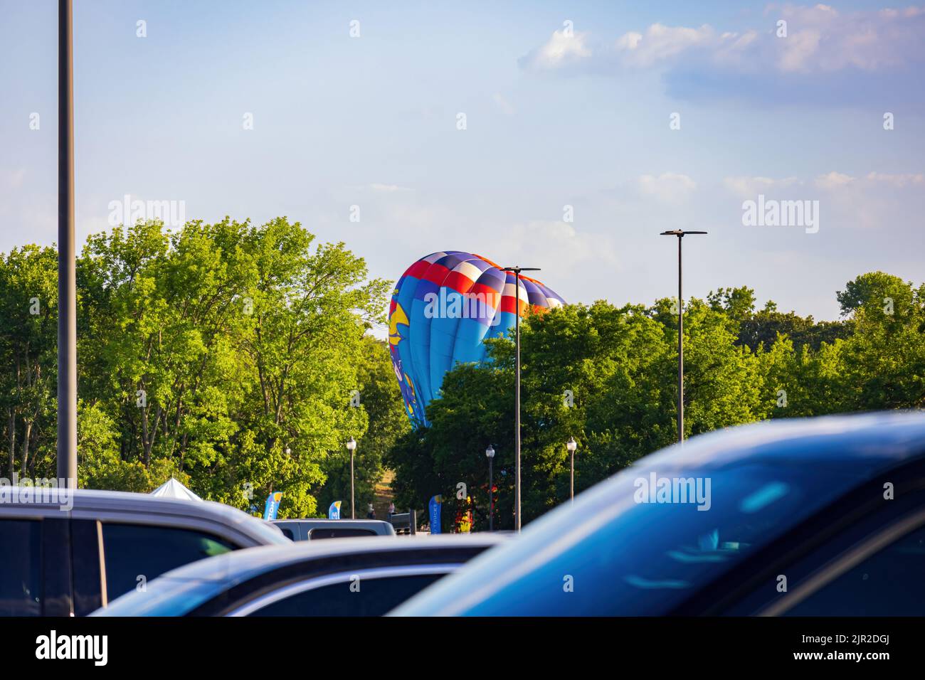 Oklahoma, AUG 12 2022 - Hot air ballon raising in the Firelake ...