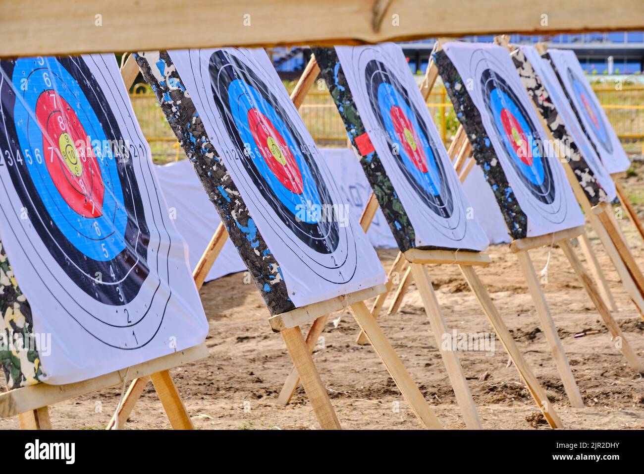 Row targets for archery competitions Stock Photo - Alamy