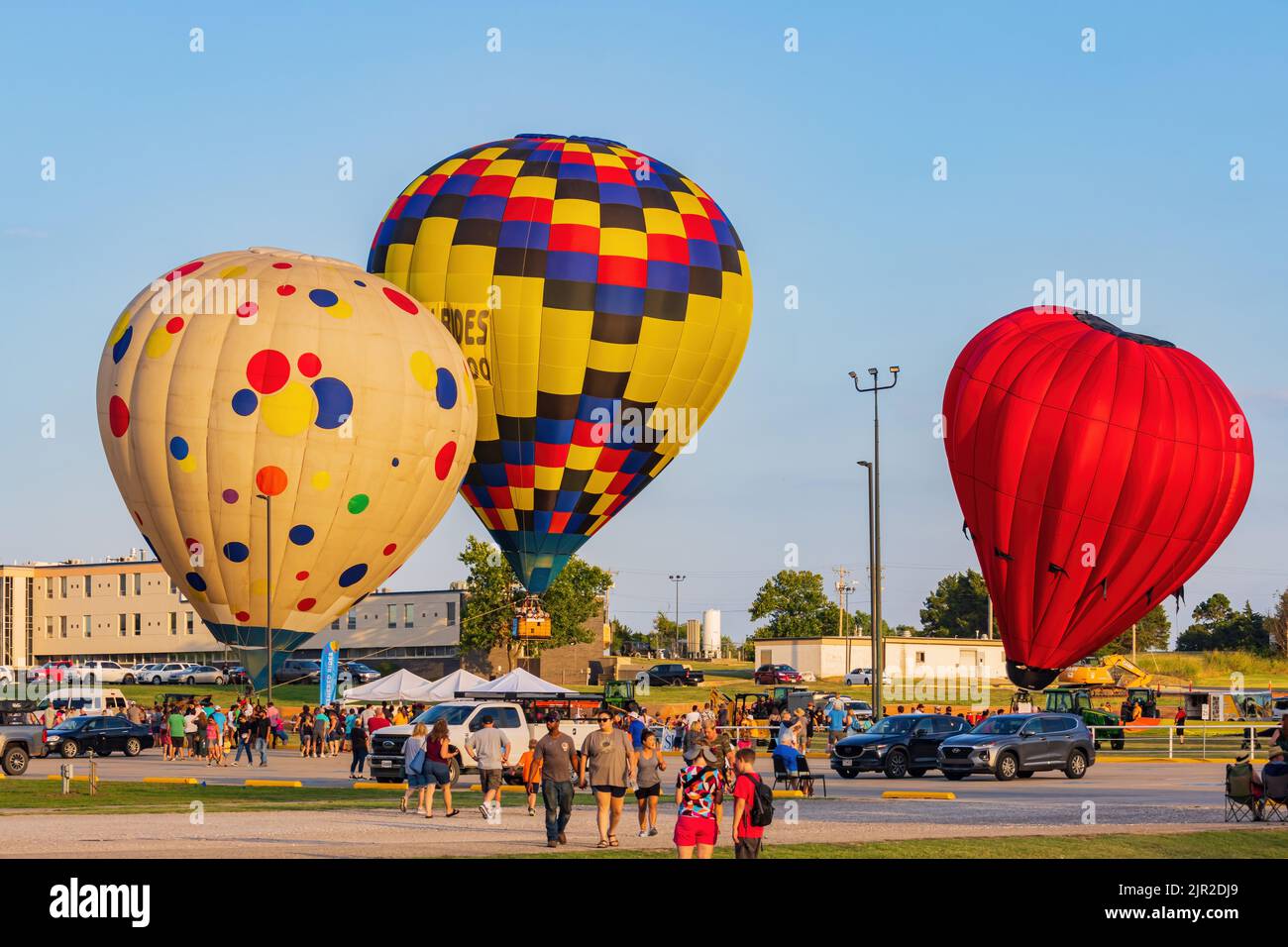 Oklahoma, AUG 12 2022 - People waiting for the tethered ride in the ...
