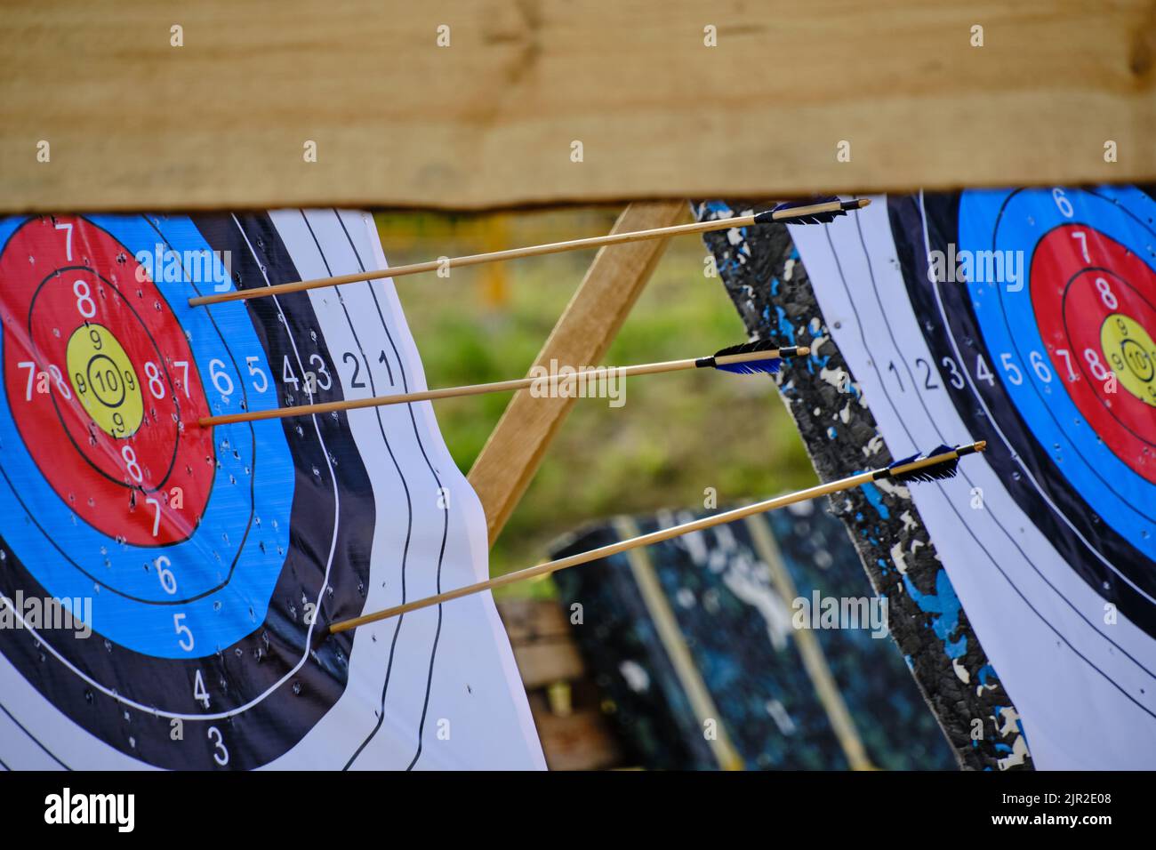 Archery targets with arrows stuck in Stock Photo - Alamy