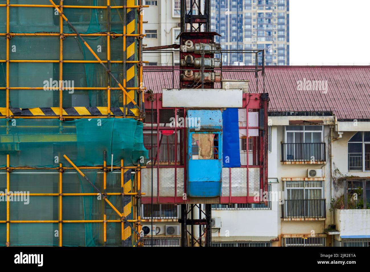 Close-up of temporary construction elevator used on building site Stock ...