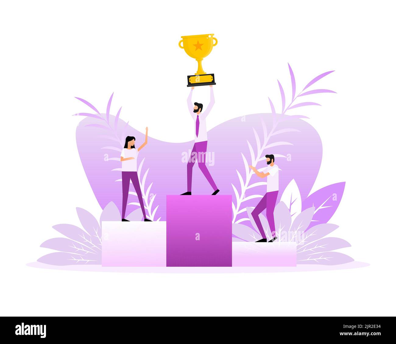 Success award people in flat style on gold background. Champion trophy ...