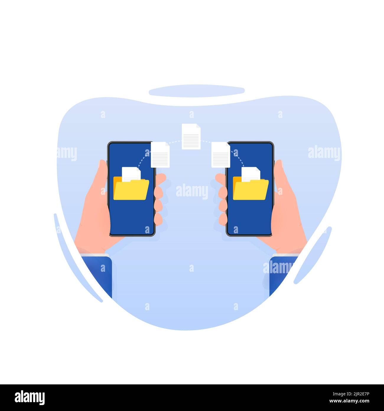 Modern flat icon with file transfer on blue background. Document icon ...