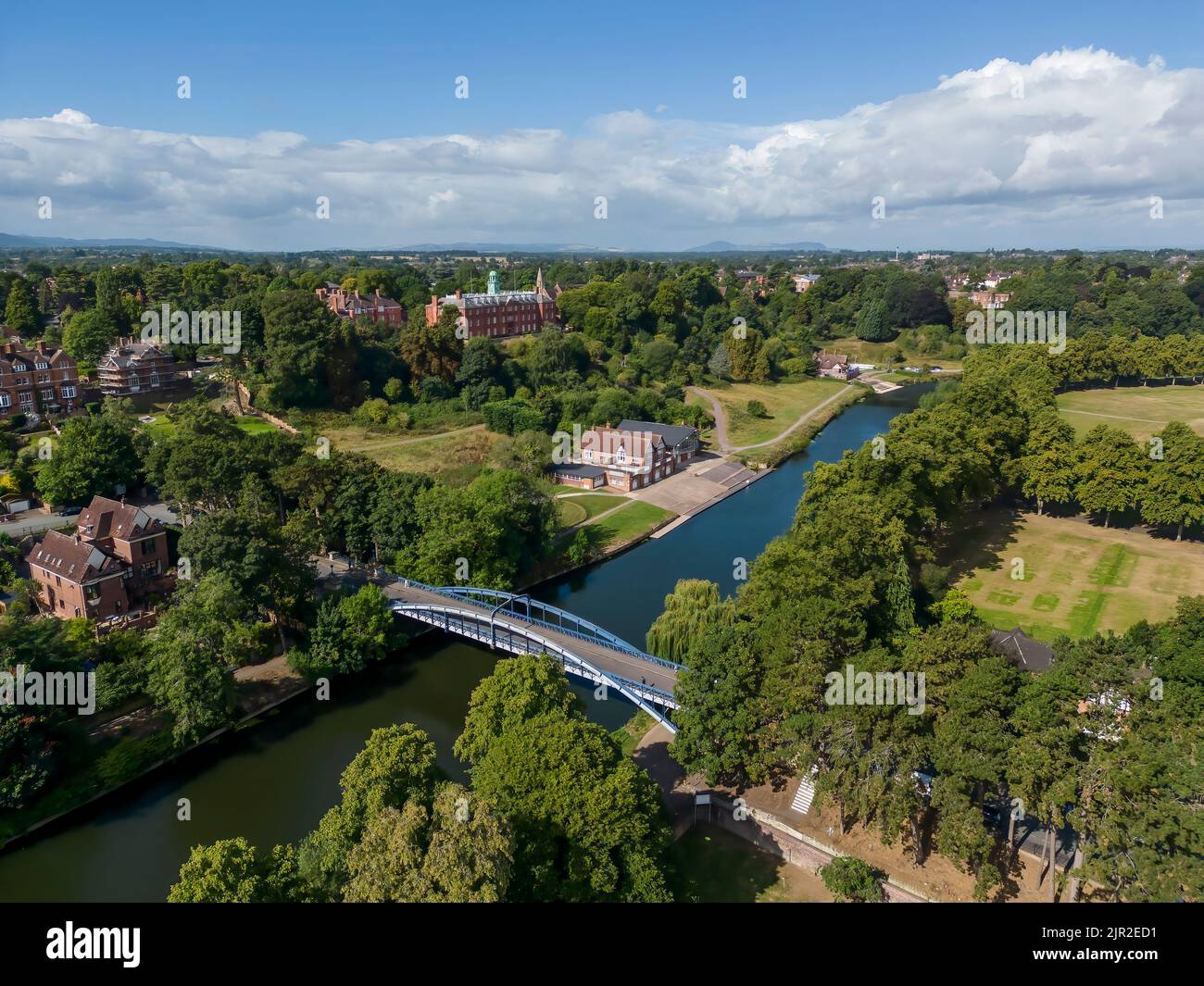 An aerial view of the Kingsland Bridge spanning the River Severn in ...