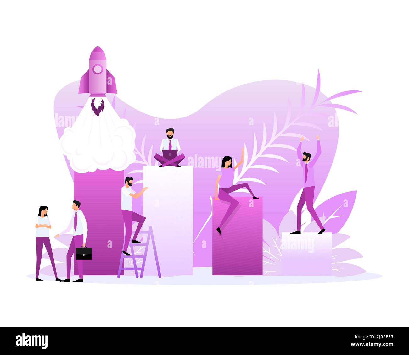 Poster with rocket people. Startup company launch concept, flat tiny ...