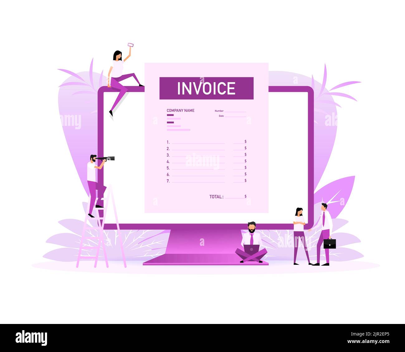 Flat blue invoice illustration. Vector flat illustration. Payment check ...