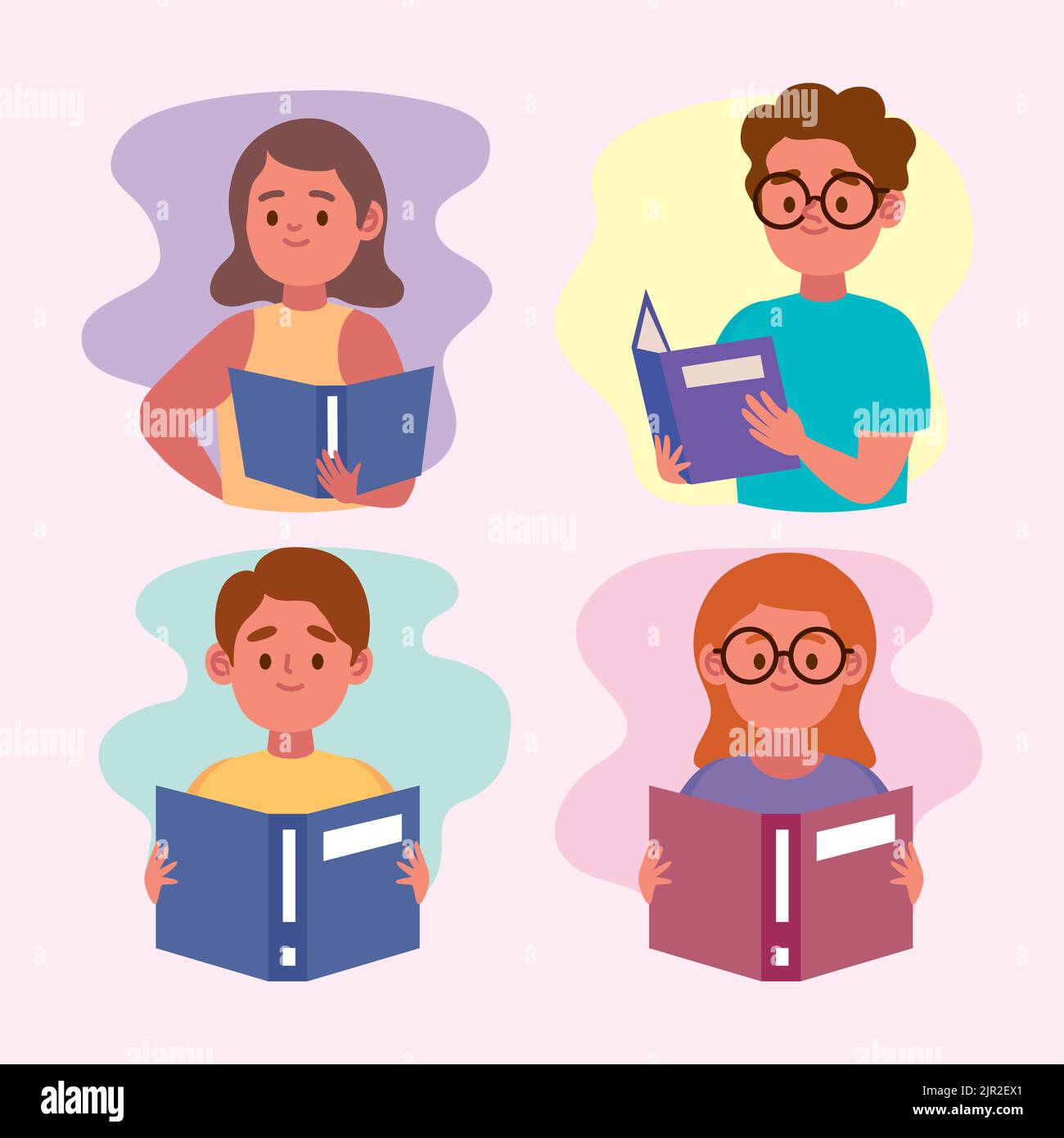 four kids reading books Stock Vector Image & Art - Alamy