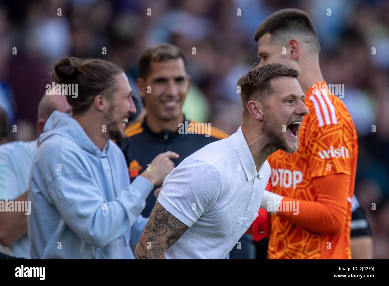 Liam Cooper #6 of Leeds United screams in celebration as the final ...