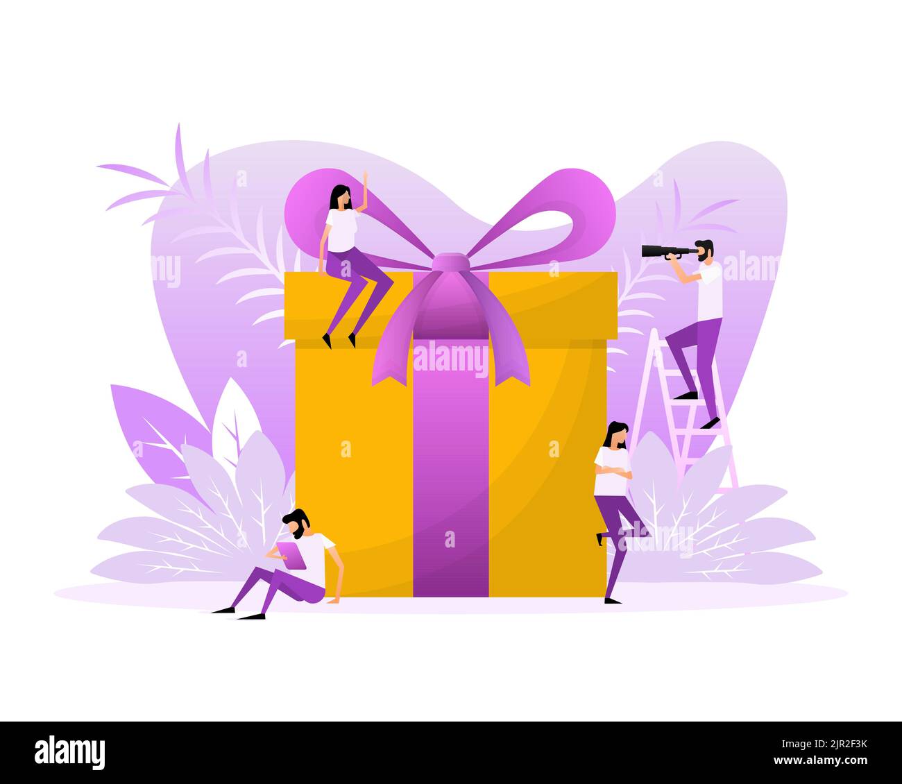 Flat style gift box people for promotion design. Flat vector ...