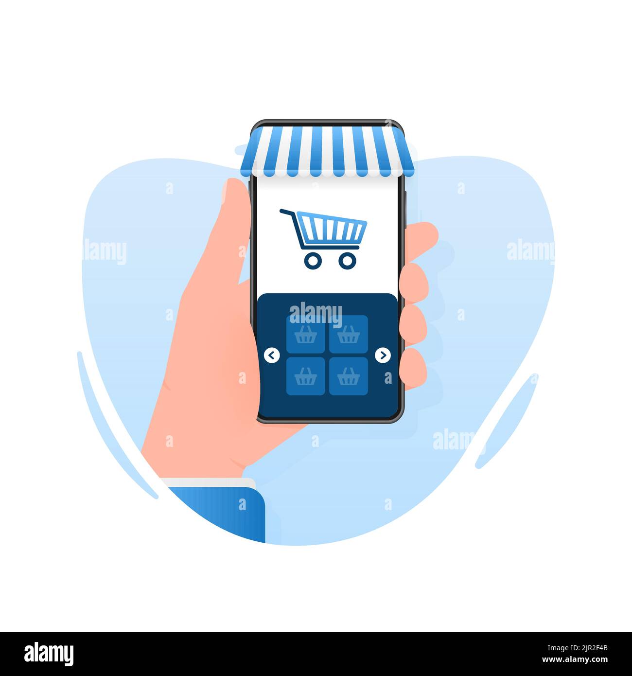 Flat card with online shop hand smartphone. Flat vector illustration character Stock Vector ...