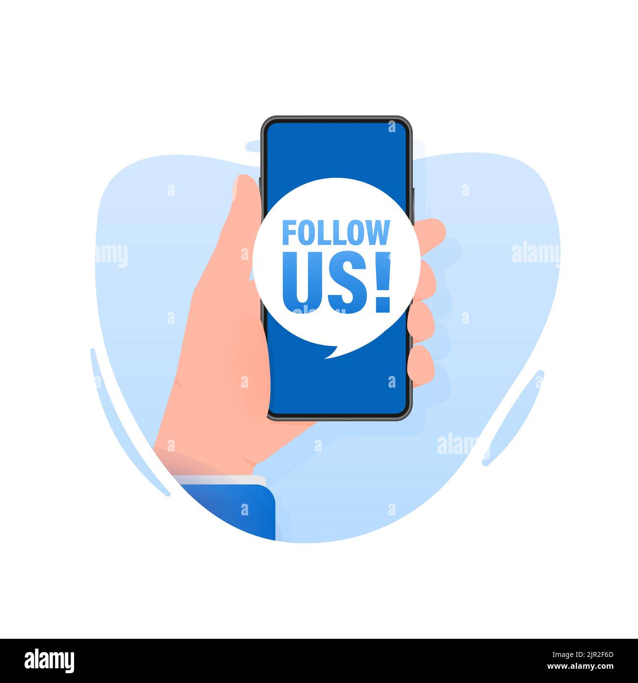 Follow us smartphone banner in flat style on white background. Vector ...