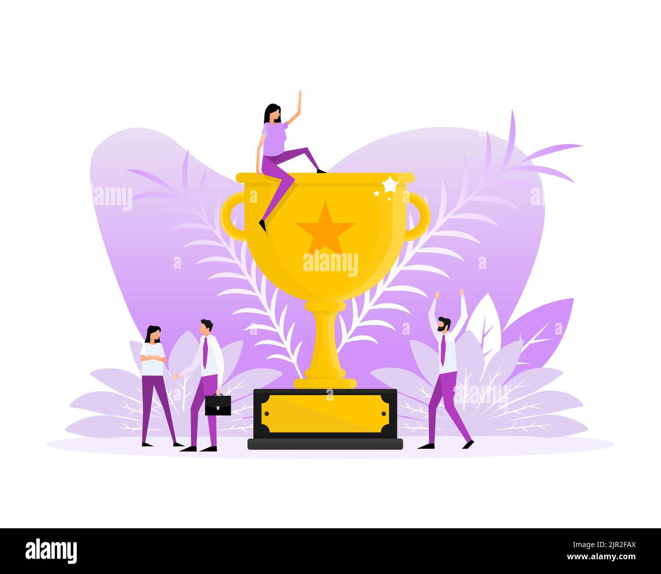 Success award people in flat style on gold background. Champion trophy ...