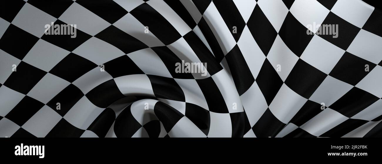 A 3d render of black and white race flag waving Stock Photo - Alamy