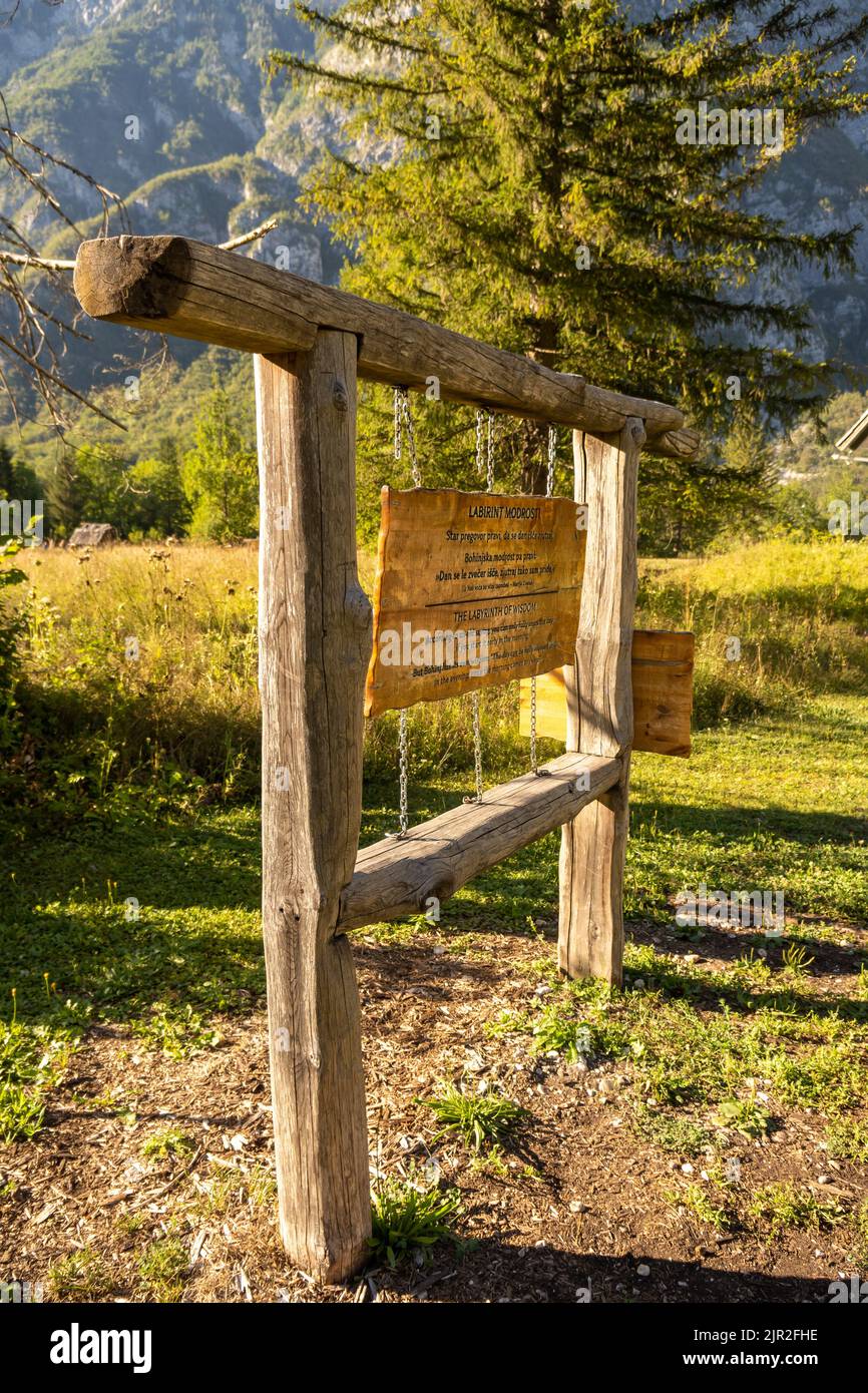 An information board on a fairytale route for kids in the Alp mountains ...