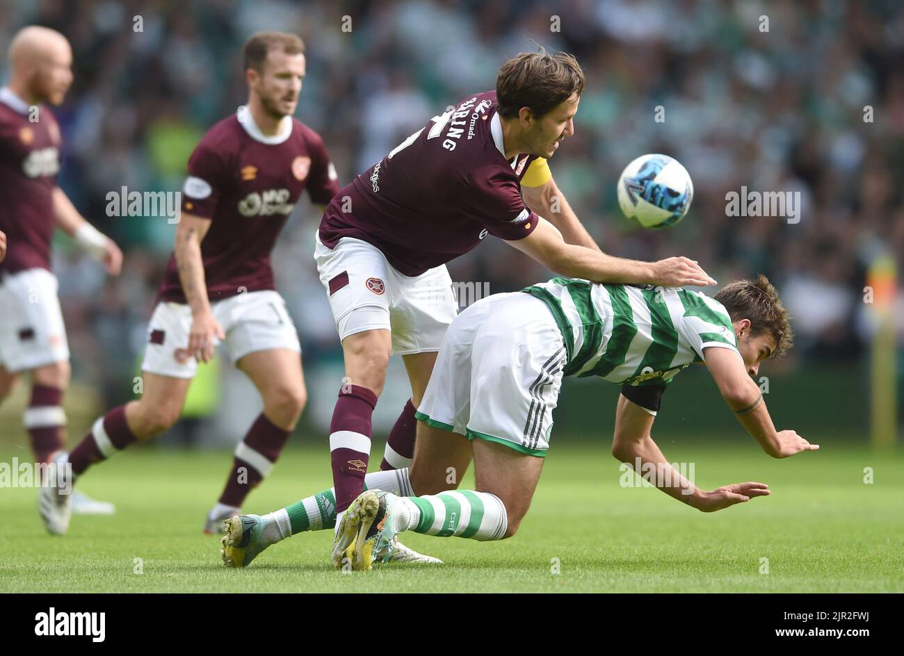 Glasgow, Scotland, 21st August 2022. Peter Haring of Hearts and Matt O ...