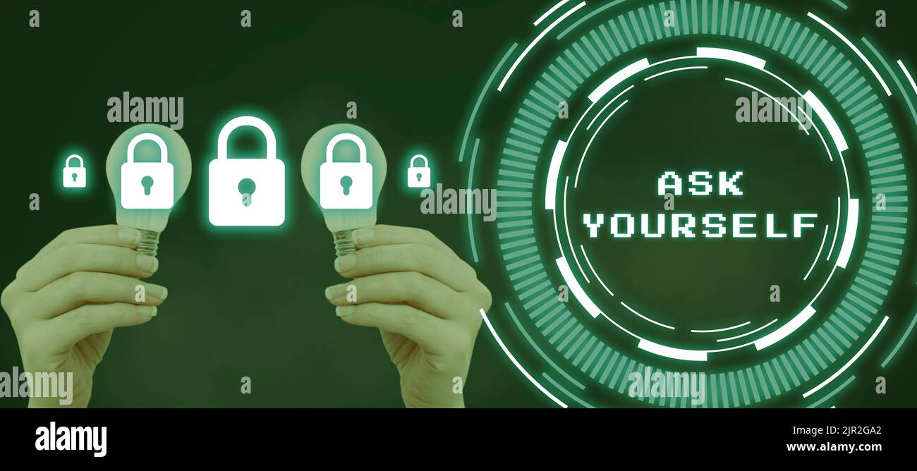 Hand writing sign Ask Yourself. Word Written on Thinking the future ...