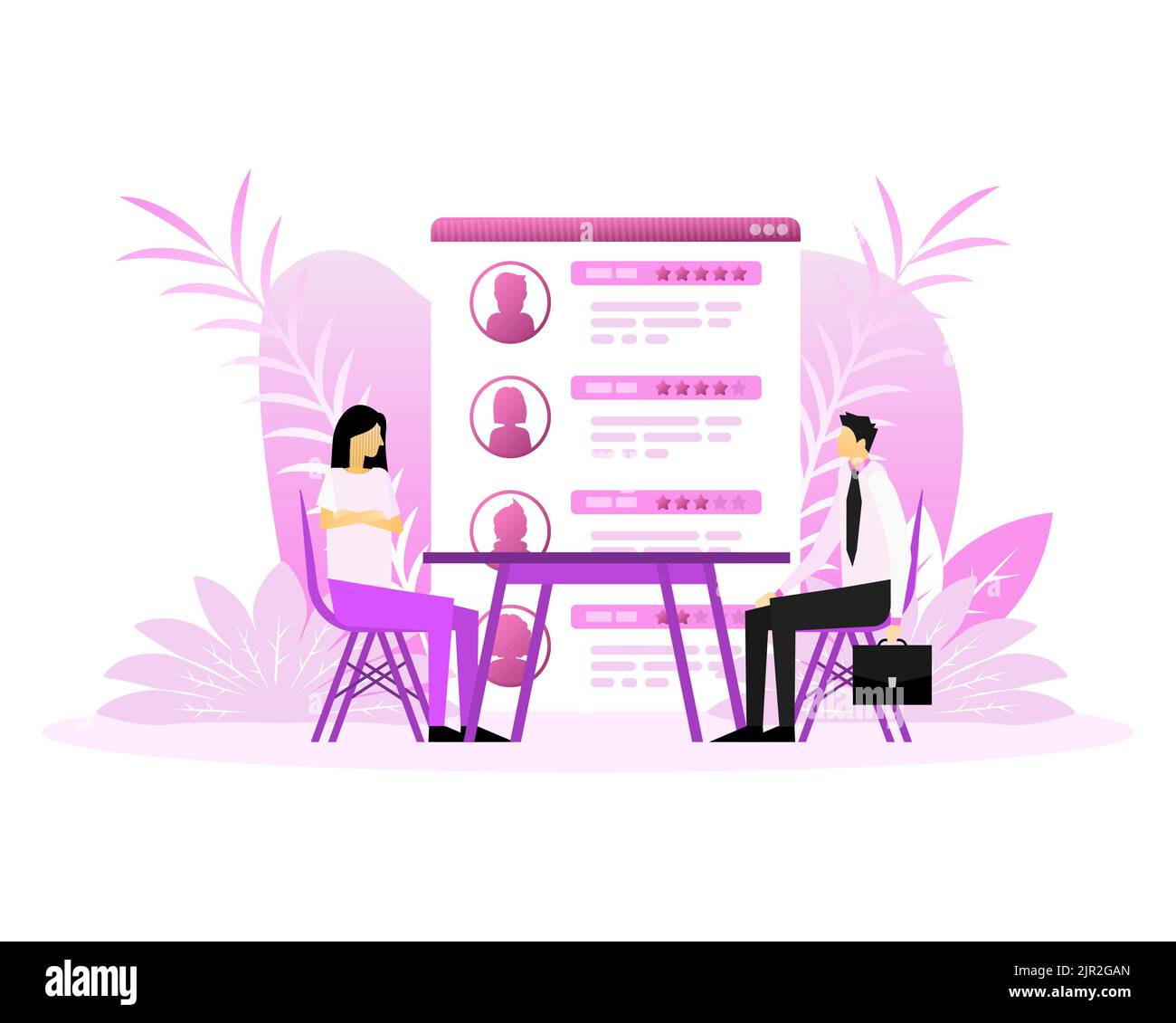 Customer review with gold star icon in laptop screen. People in flat ...