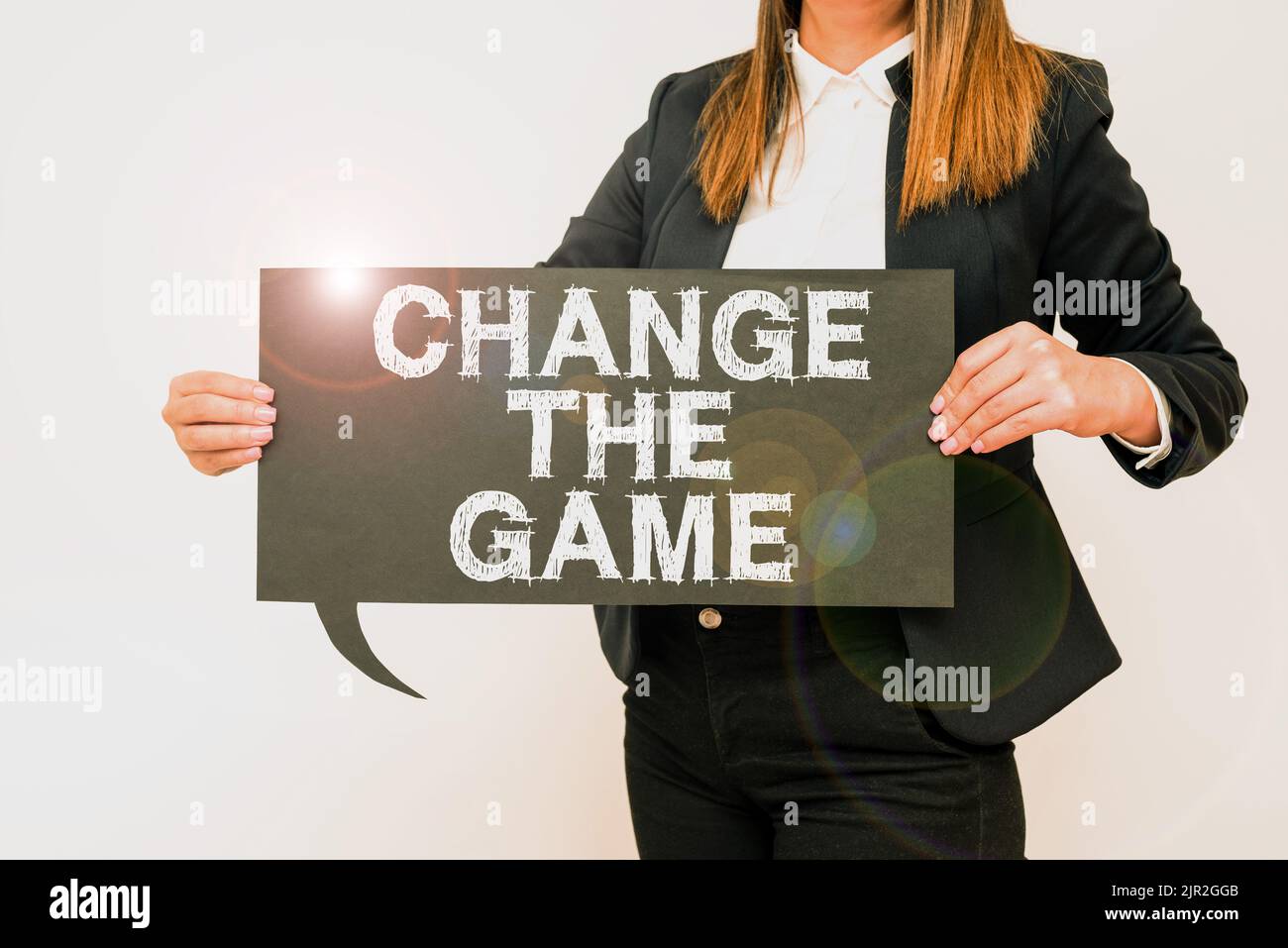 Conceptual caption Change The Game. Business showcase Make a movement ...