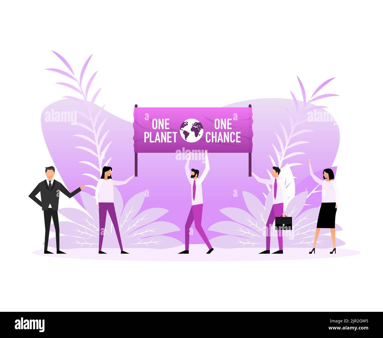 People holding a poster with text one planet one change. Vector ...