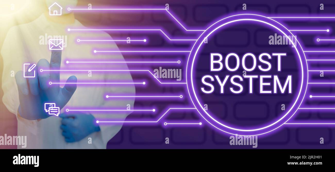 Hand writing sign Boost System. Concept meaning Rejuvenate Upgrade ...