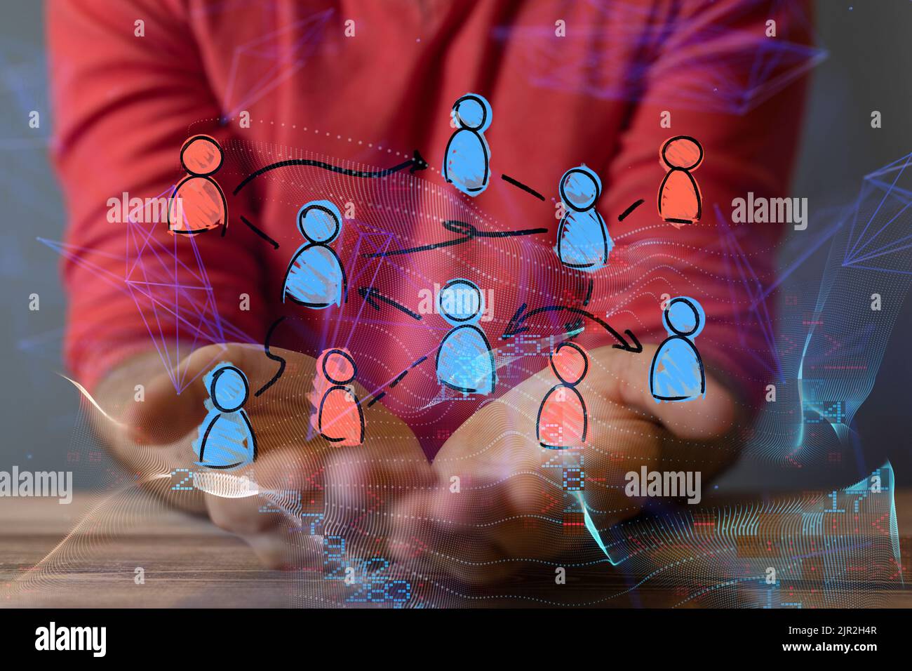 The hands holding virtual profile icons. Global network, communication ...