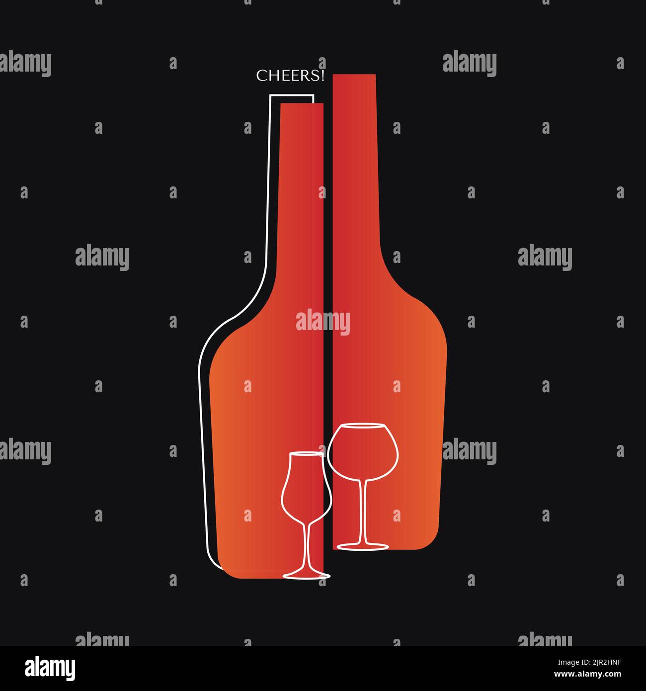 Poster with a silhouette of a bottle of French premium cognac and a glass of cognac. Flat Art ...