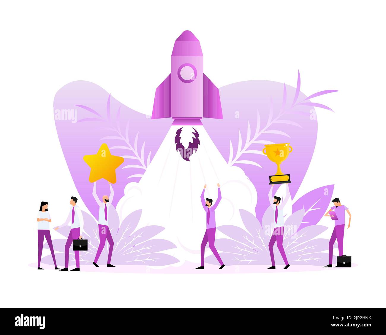 Poster with rocket people. Startup company launch concept, flat tiny ...