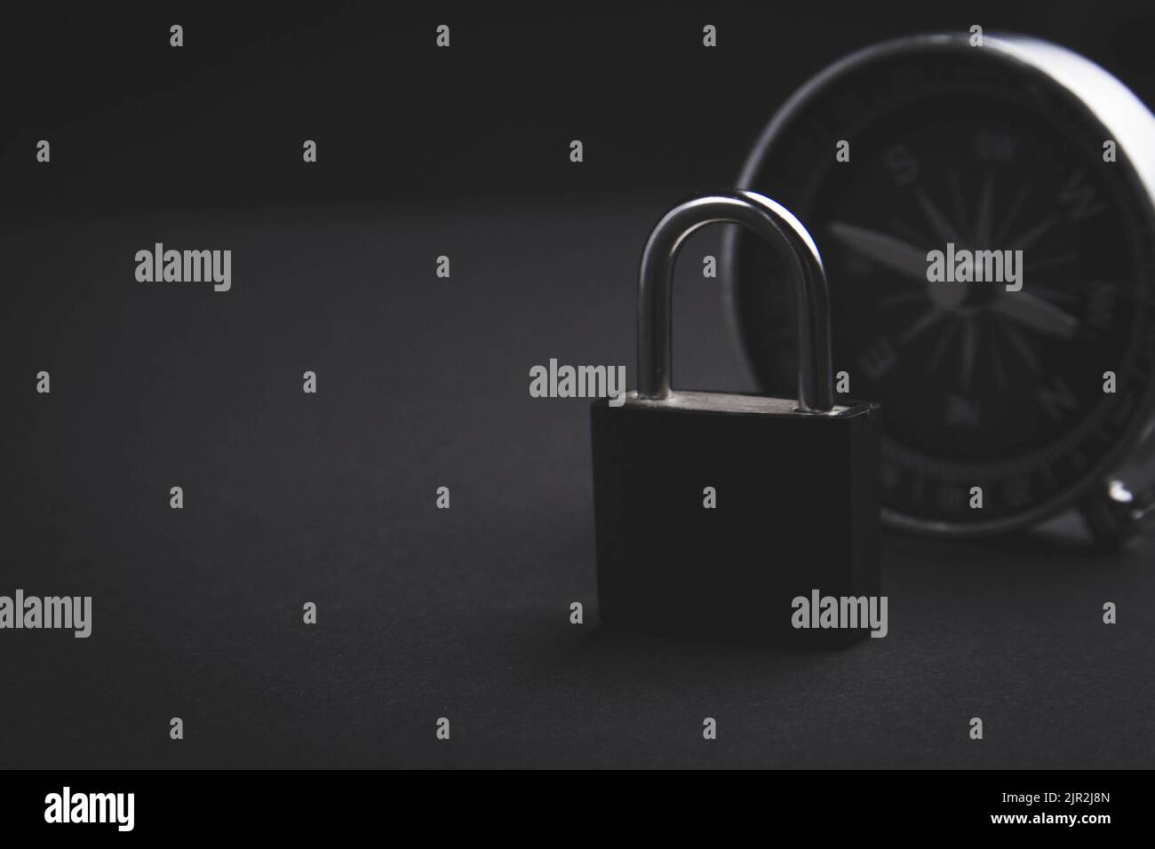 Compass and lock. Travel ban. Restriction of movement. Closed borders ...