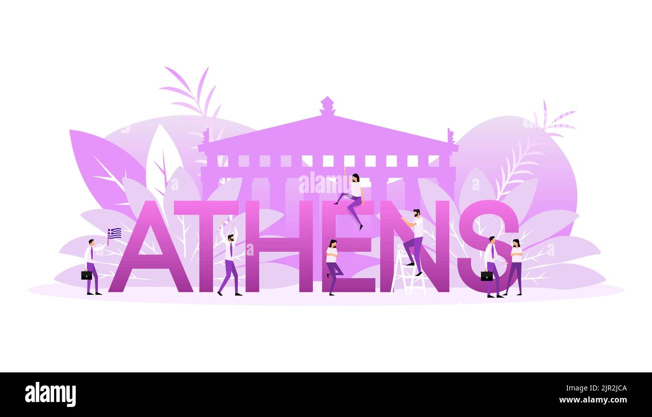 Athens skyline, monochrome silhouette. Greek temple. Vector ...