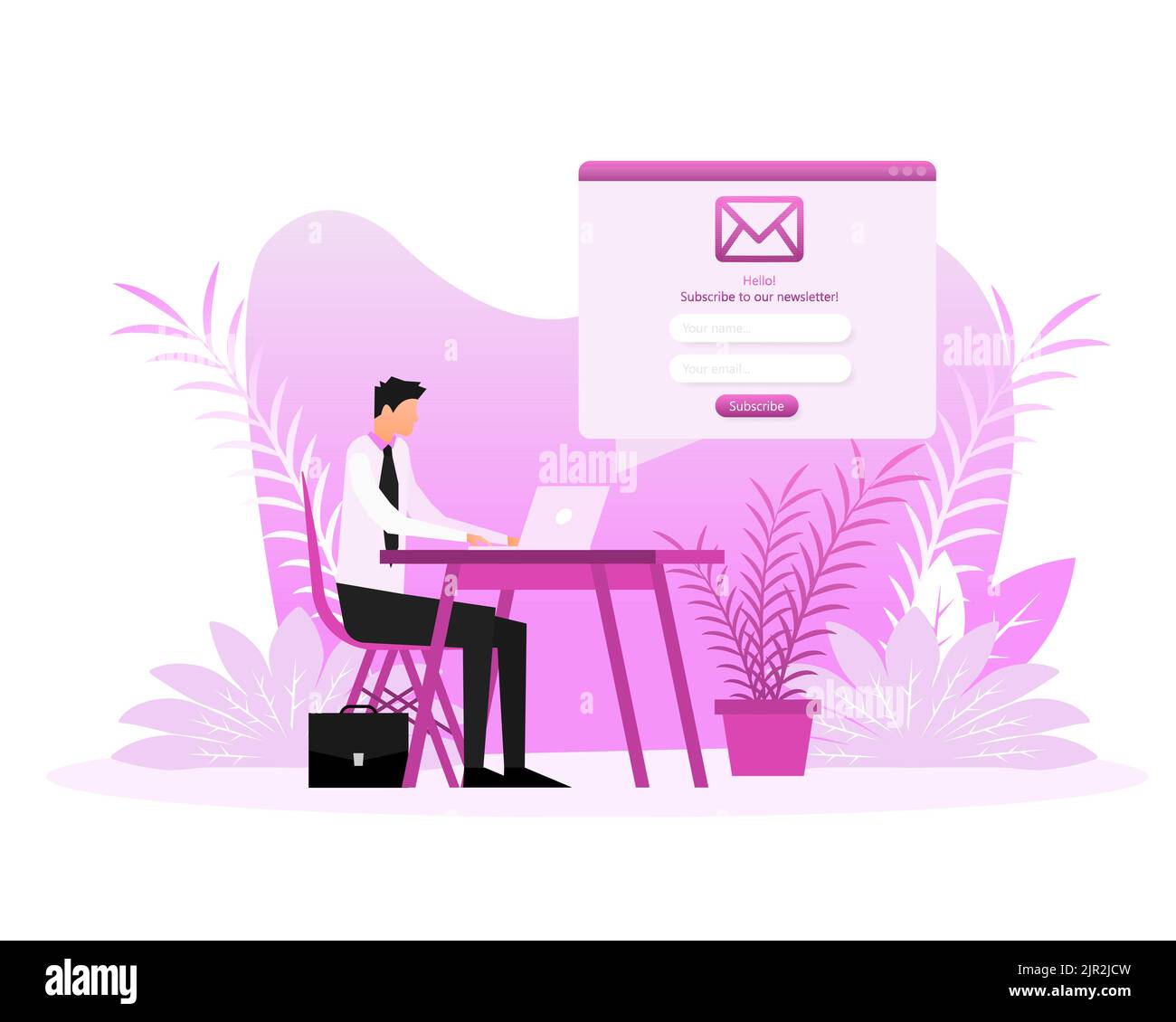 Web page with people in flat style on a white background. Subscribe to ...