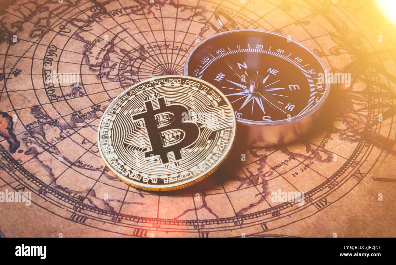 Bitcoin search. Cryptocurrency mining. A pile of coins. Pirate treasure ...