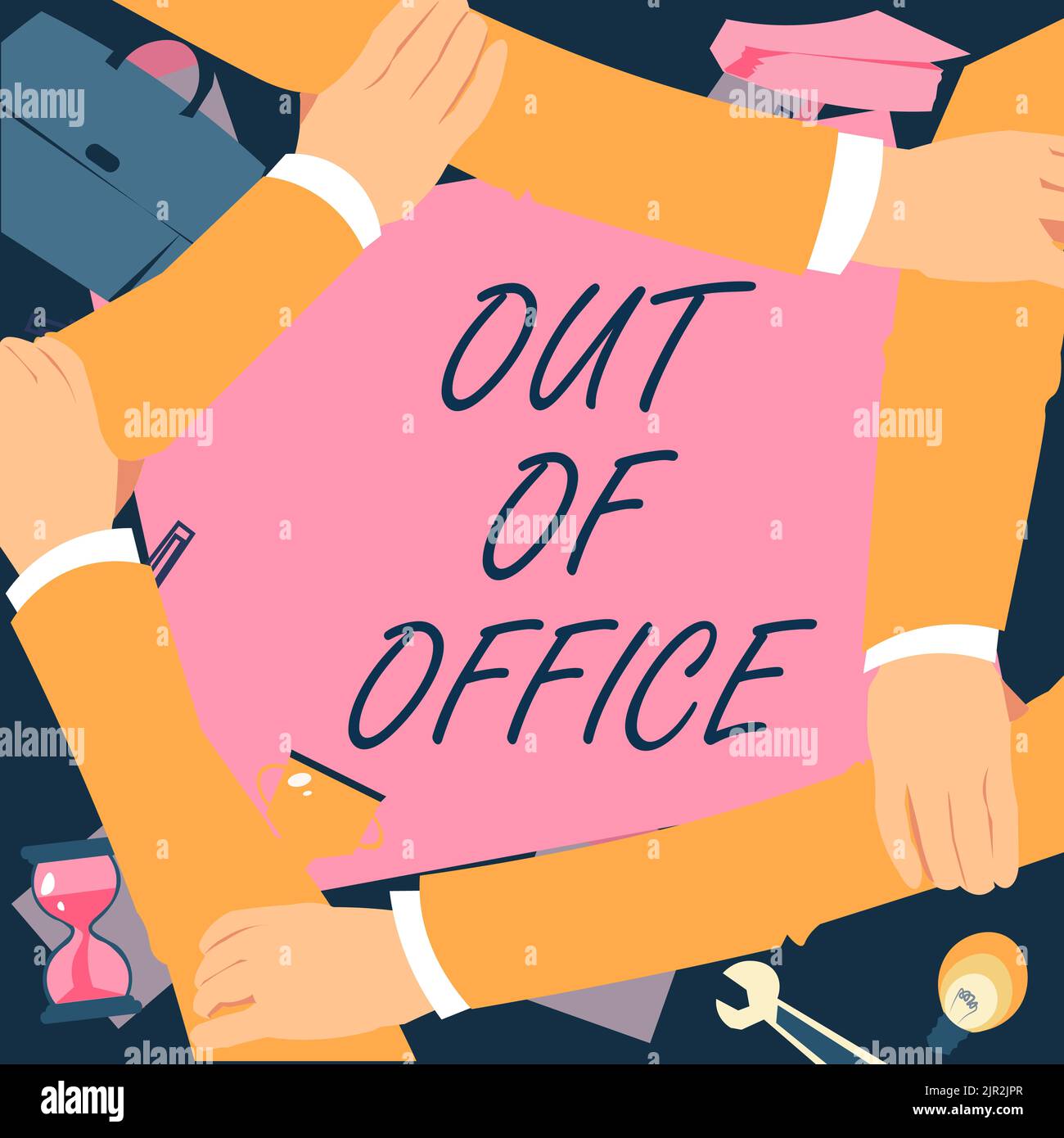 Text sign showing Out Of Office. Business approach Outside the job ... Text sign showing Out Of Office. Business approach Outside the job ...