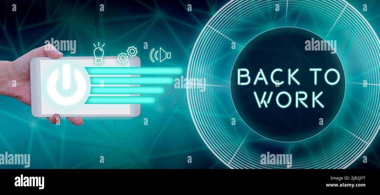 Hand writing sign Back To Work. Business idea Returning to job routine ...