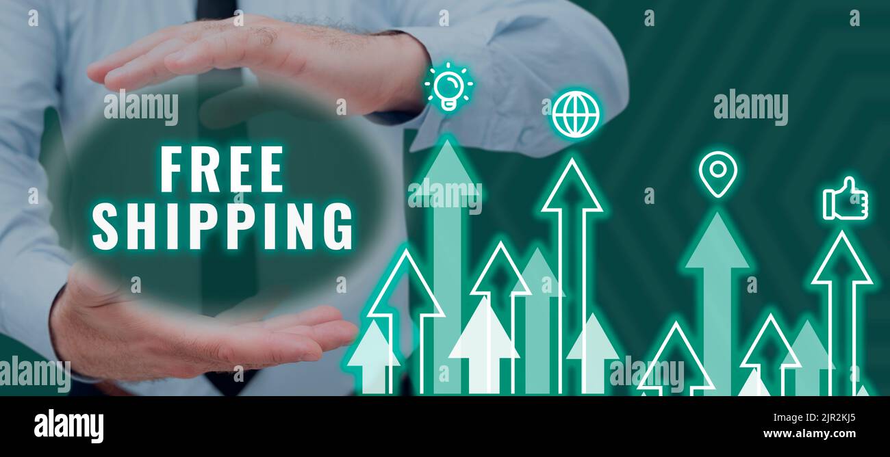 Conceptual caption Free Shipping. Word Written on Freight Cargo ...