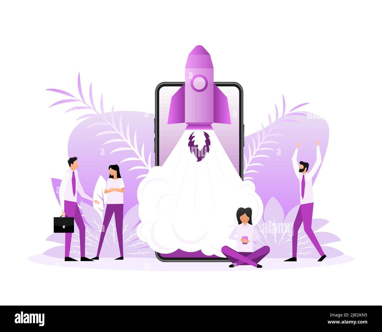 Poster with rocket people. Startup company launch concept, flat tiny ...