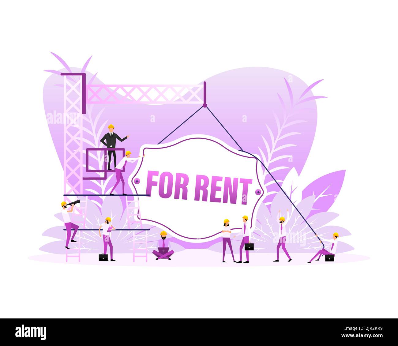 For Rent Sign Flat Style People Isolated Vector Illustration Vector