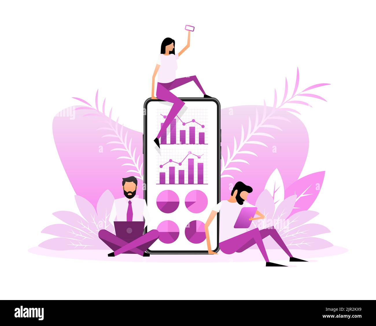 Data analysis concept people. 3d vector icon. Financial audit. Chart ...