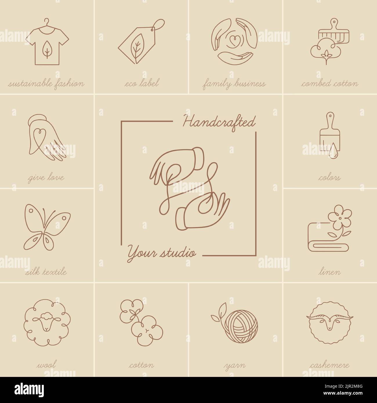 Fabric feature thin line icons: sustainable fashion, eco-label, love ...