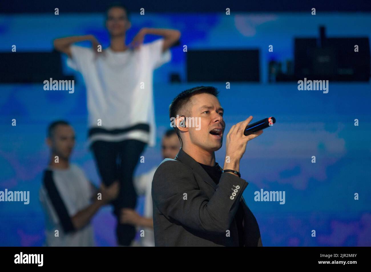 Moscow, Russia. 20th of August, 2022. Singer Stas Piekha performs at ...