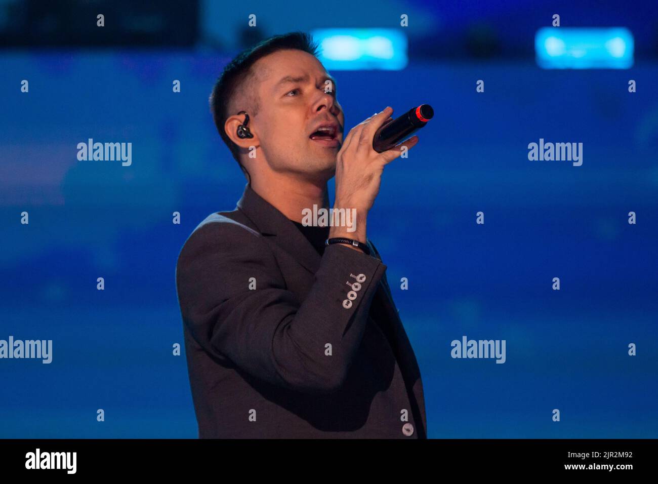 Moscow, Russia. 20th of August, 2022. Singer Stas Piekha performs at ...