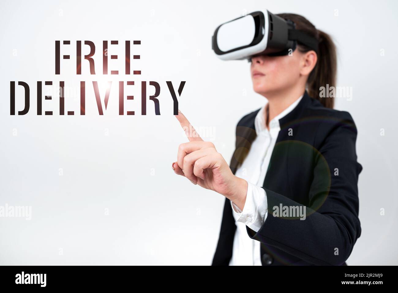 Sign displaying Free Delivery. Word Written on Shipping Package Cargo ...